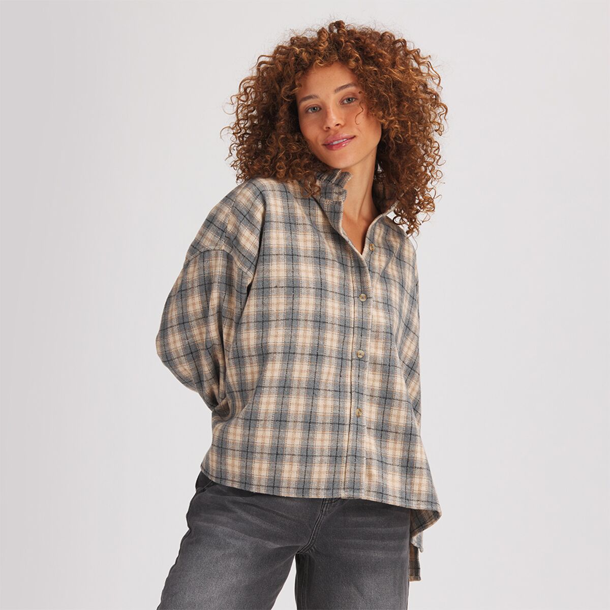 Basin and Range Ruffle Neck Plaid Shirt - Women's - Clothing