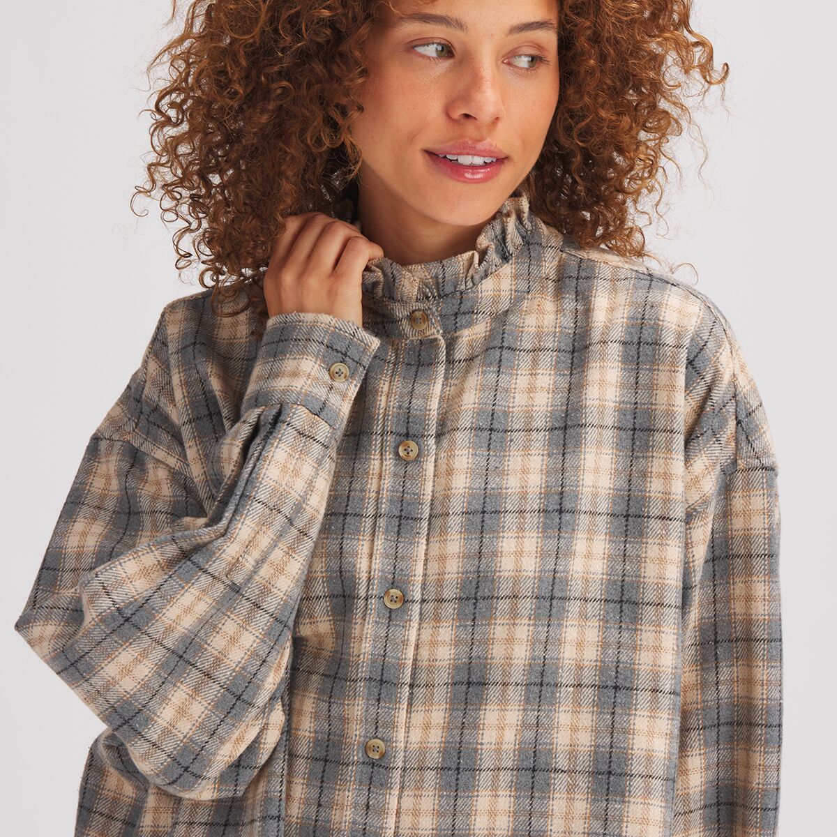 Basin and Range Ruffle Neck Plaid Shirt - Women's - Clothing