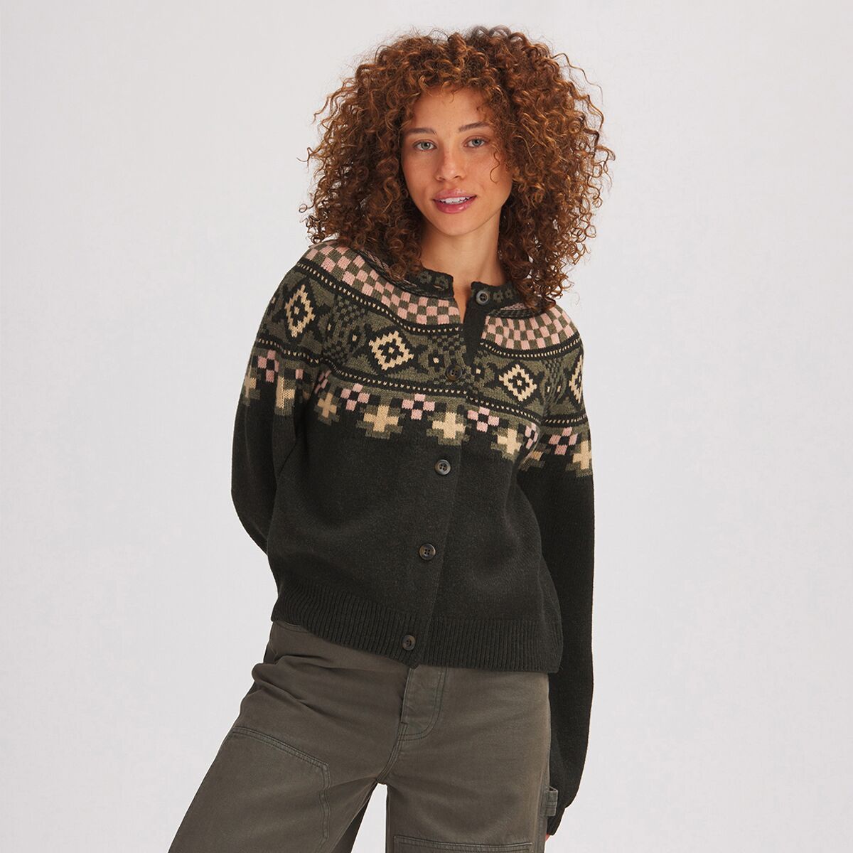 Basin and Range Diamond Fair Isle Crewneck Cardigan - Women's - Clothing
