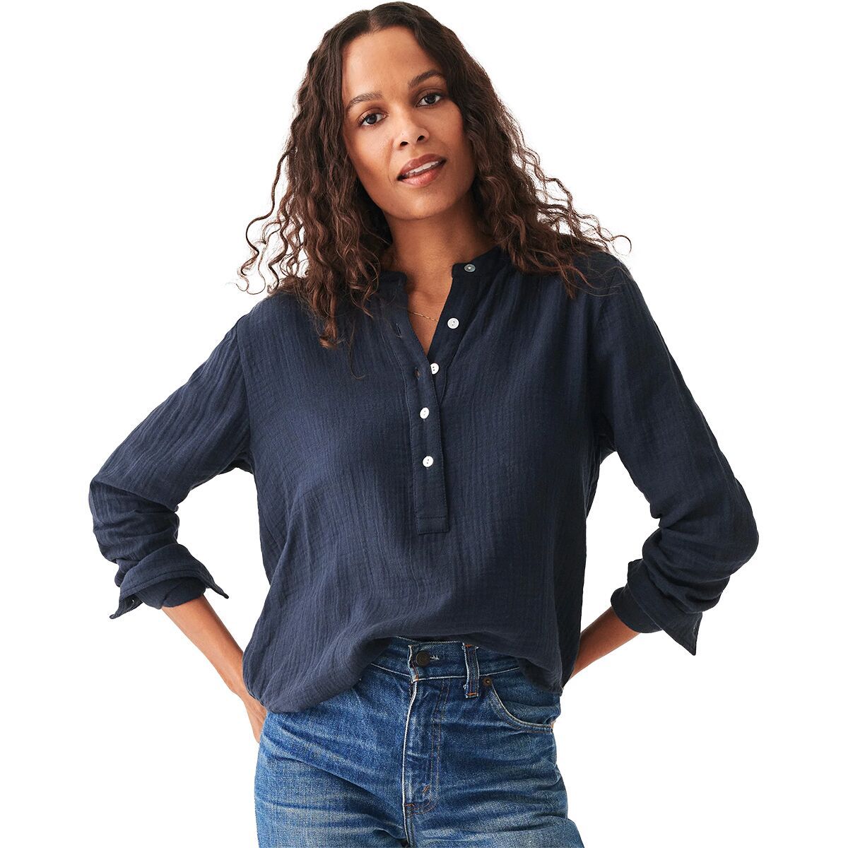 Faherty Dream Cotton Gauze Collarless Shirt - Women's - Clothing