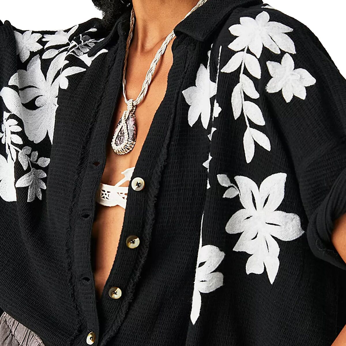 Free People Flowers Embroidered Short-Sleeve Shirt - Women's - Clothing