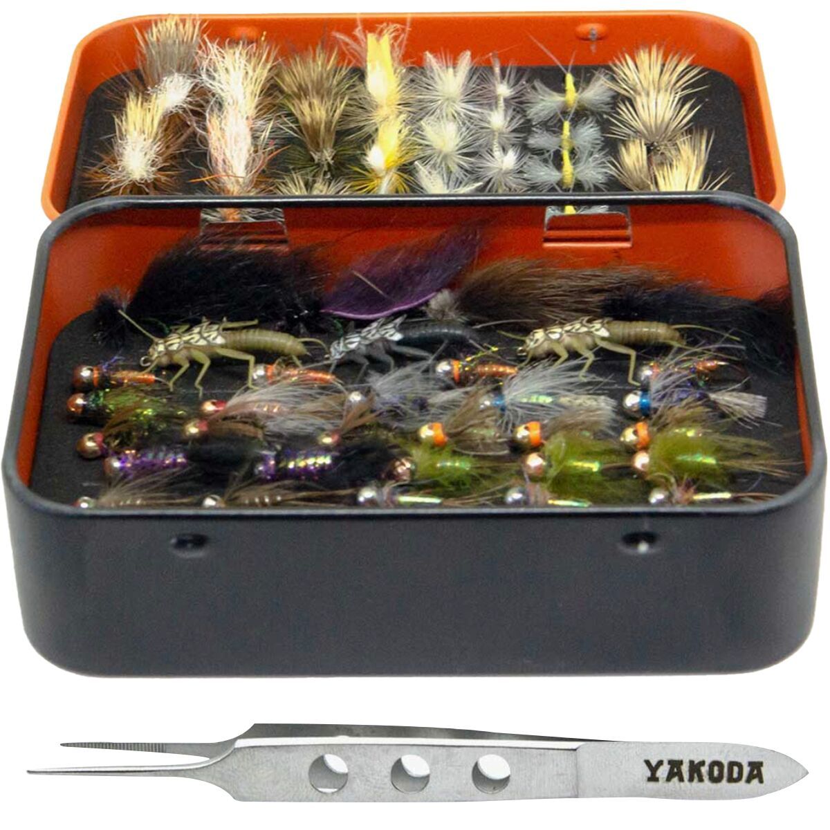Yakoda Supply Fly Tin + Tweezer Combo - Magnet Tray + Foam Lid - Fishing